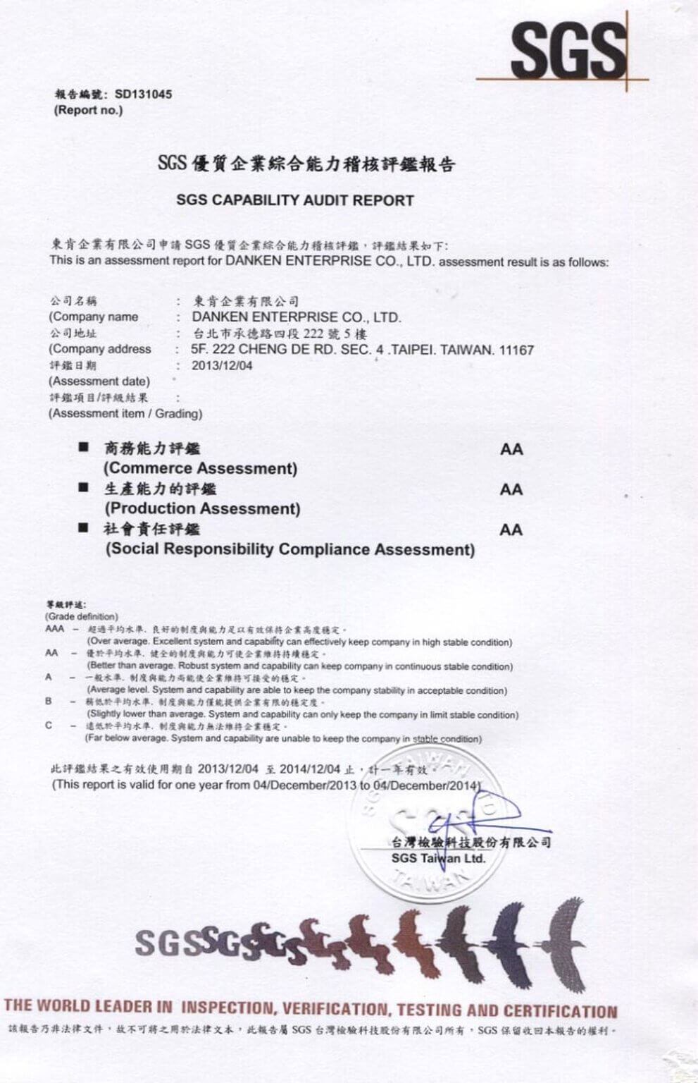 certification-SGS-capability-audit | Danken Enterprise